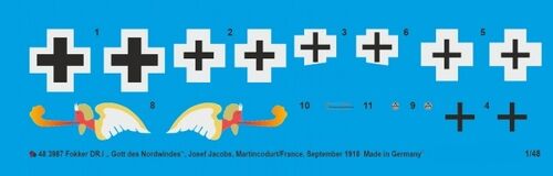 Peddinghaus-Decals 3987 Fokker Dr.I - God Of The North Wind, Josef Jacobs, Martincourt/France, September 1918
