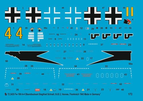 Peddinghaus-Decals 2435 Fw 190 A-4 Oberstleutnant Siegfried Schnell 9/JG 2 Vannes 1943