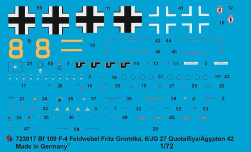 Peddinghaus-Decals 3017 Bf 109 F-4 Feldwebel Fritz Gromtka, 6/JG 27, Quotaifiya, Africa 1942