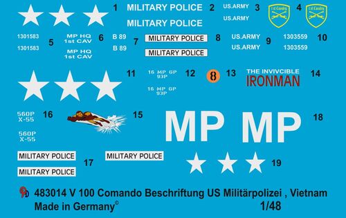Peddinghaus-Decals 3014 V 100 Command Car US Military Police, Vietnam Suitable For Verlinden 2241