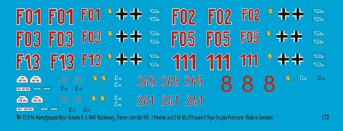 Peddinghaus-Decals 3764 Battlegroup Major Schulze 08.04.1945 Bückeburg, Pz. Lehr Abt 130, 1 Panther And 2 Sd Kfz 251 Aswell 6 Tiger Group Fehrmann