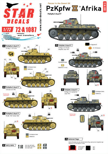 Star-Decals 72-A1087 Panzer in the Desert # 4. PzKpfw II Ausf F, in North Africa