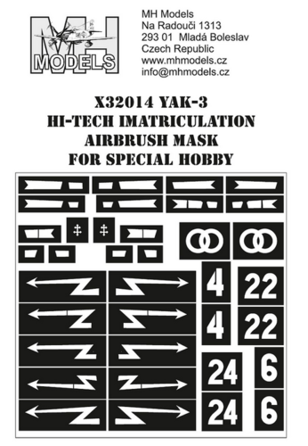 MH Models X32014 Yak-3 Hi-Tech imatriculation airbrush mask
