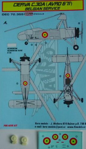 Kora Models Dec72355 Cierva C.30A Avro 671 Belgian