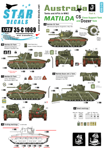 Star-Decals 35-C1069 Australian Matilda. Matilda Close Support and Dozer tank.