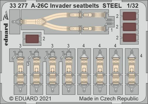 Eduard 33277 A-26C Invader seatbelts STEEL HOBBY BOSS