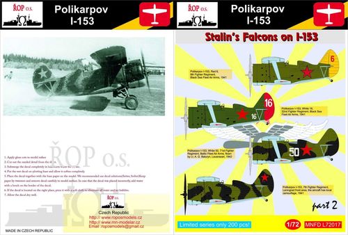 Ropos Models MNFDL72017 Polikarpov I-153 - Stalin's Falcons on I-153