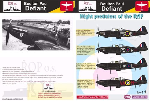 Ropos Models MNFDL48025 Boulton Paul Defiant - Night predators of the RAF
