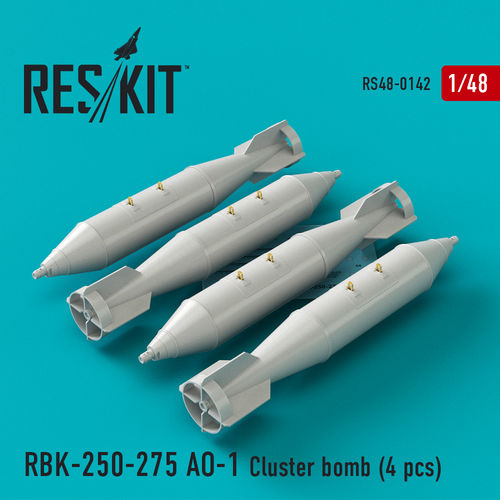 DISCONTINUED RES/KIT 48-0142 RBK-250-275 AO-1 Cluster bomb (4 pcs) (Su-7, Su-17, Su-22, Su-24, Su-25, Su-34, MiG-21, MiG-27)