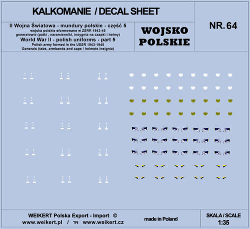 Weikert Decals DEC264 Mundury polskie - patki, naramienniki, insygnia na czapki i hełmy - cześć 5 - vol.64