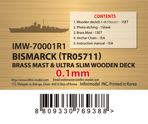 Infinimodel IMW70001R1 German Battleship Bismarck - Wooden Deck Set (for Trumpeter 05711 kit)