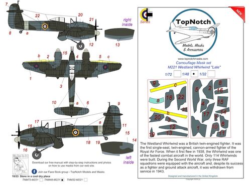 TopNotch 48-M221 Westland Whirlwind Late - Camouflage Pattern Paint Masks