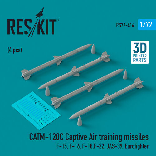 DISCONTINUED RES/KIT 72-0414 CATM-120C Captive Air Training Missiles (4pcs) (F-15, F-16, F-18, F-22, JAS-39, Eurofighter) (3D Printed)
