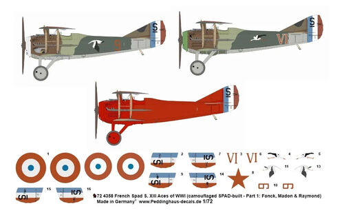 Peddinghaus-Decals 4358 French Spad S. XIII Aces Of WWI (Camouflaged SPAD-Built - Part 1: Fonk, Madon And Raymond)