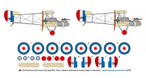 Peddinghaus-Decals 4414 Airco DH.2 Aces Of 24 Sqn RFC, Part 1 Hawker, Andrews And Cowan