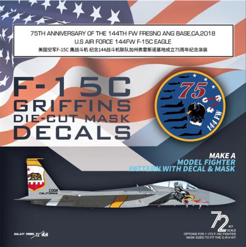 Galaxy-Model D72020 F-15 C Eagle - Colour Separation Die-cut Flexible Mask & Decals- USAF 144FW 75th Anniversary 2018 (for Great Wall Hobby L7205 Kit)