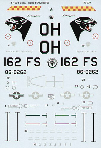 Microscale 32229 Lockheed-Martin F-16 C Fighting Falcon - 86-0262/OH 162 FS Flagship/ 178 FW Springfield Ohio / First F-16 to shoot down an enemy aircraft