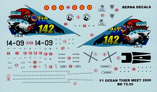 Berna Decals 72025 Dassault Mirage F.1M Ala de Caza 14, 14-09 Ocean Tiger Meet 2008 Landivisiau