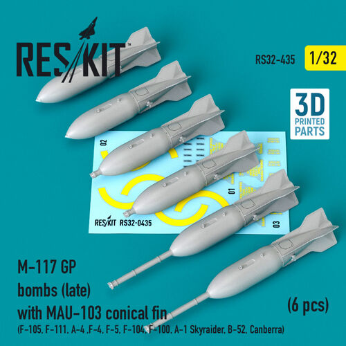 DISCONTINUED RES/KIT 32-0435 M-117 GP Bombs (Late) With MAU-103 Conical Fin (6 pcs) (F-105, F-111, A-4 ,F-4, F-5, F-104, F-100, A-1 Skyraider, B-52, Canberra)