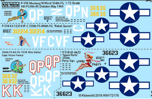 Kits World 172178 North American P-51 B Mustang ('Rebel Queen' and others)
