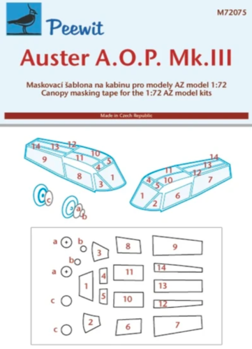 Peewit 72075 Canopy mask for Auster Mk.III AZ model