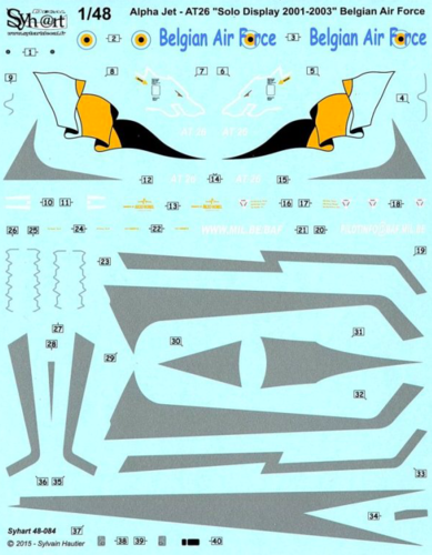 Syhart Decal 48-084 Alpha Jet AT26 "Solo Display 2001-2003" Belgian AF