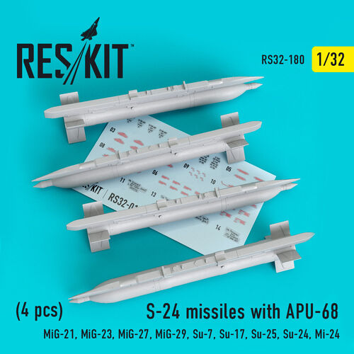 DISCONTINUED RES/KIT 32-0180 S-24 missiles with APU-68 4 pcs MiG-21, MiG-23, MiG-27, MiG-29, Su-7, Su-17, Su-25, Su-24, Mi-24