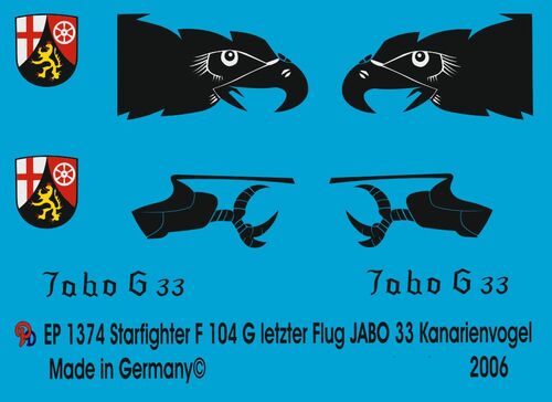 Peddinghaus-Decals 1374 F 104 G Starfighter Kanarienvogel Last Flight Jabo 33 30.5.1985