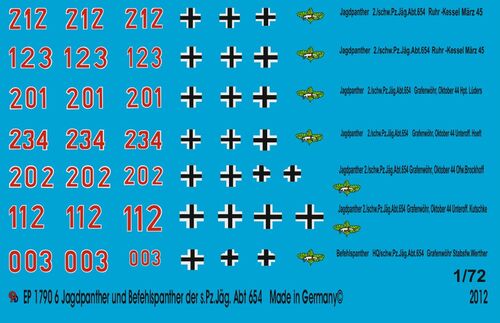 Peddinghaus-Decals 1790 6 Hunting Panther And 1 Command Panther s. Pz. Jäg. Abt 654 1944-1945