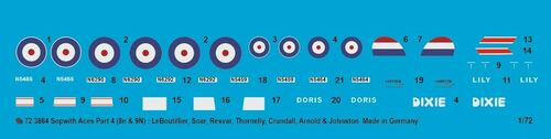 Peddinghaus-Decals 3864 Sopwith Triplane Aces Part 4 - 8N And 9N - LeBoutillier, Soar, Resvar, Thornelly, Crundall, Arnold And Johnston
