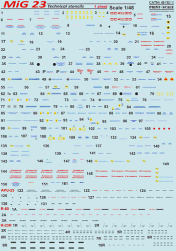 Print Scale 48-152 MiG-23 Tehcnical stencils, 2 sheets