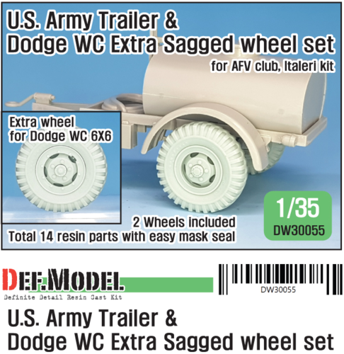 DEF Model DW30055 WW2 U.S Trailer and Dodge WC Extra Sagged wheel set (for WC6x6, M101 trailer)