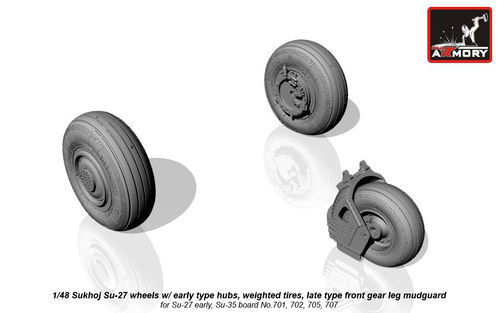 Armory Models Group AW48020b Sukhoj Su-27 wheels w/ early type hubs, weighted tires, late type front mudguard