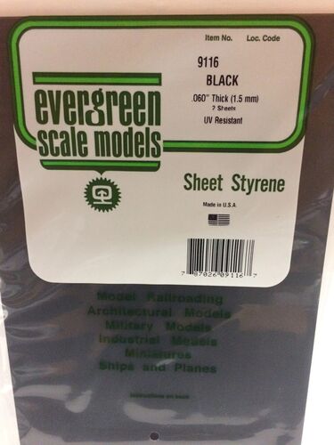 Evergreen 09116 Black Polystyrene Sheet (20 x 30 cm) 1,50 mm (1 pc)