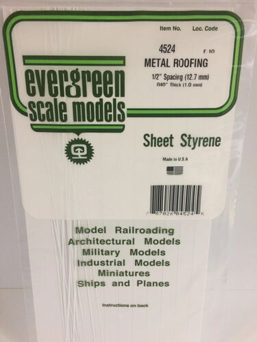 Evergreen 04524 1,00 mm Polystyrene Sheet Seam Roofing 12,70 mm (15 x 30 cm)