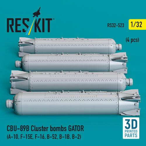 RES/KIT 32-0523 CBU-89B Cluster Bombs GATOR (4pcs) (A-10, F-15E, F-16, B-52, B-1B, B-2) (3D Printed)