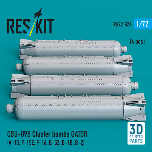 RES/KIT 72-0523 CBU-89B Cluster Bombs GATOR (4pcs) (A-10, F-15E, F-16, B-52, B-1B, B-2) (3D Printed)