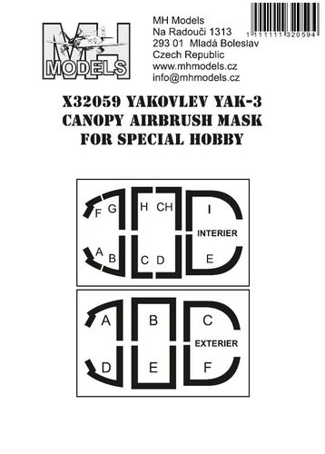 MH Models X32059 Yakovlev Yak-3 Canopy Airbrush Mask For Special Hobby