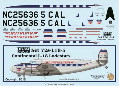 Draw Decal 72-L18-05 Lockheed L-18 Lodestar - Continental Airlines