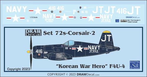 Draw Decal 72-CORSAIR-02 Vought F4U-4 Corsair - "Korean War Hero" Tobul