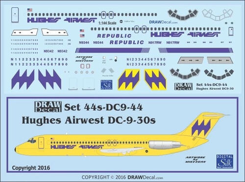 Draw Decal 44-DC9-44 Douglas DC-9-30 - Hughes Airwest