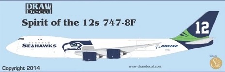 Draw Decal 44-747-54 Boeing 747-8F - Spirit of 12s Seattle Seahawks (N770BA)