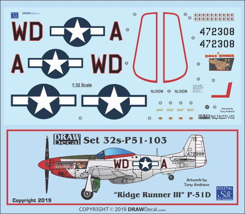 Draw Decal 32-P51-103 North American P-51 D - "Ridge Runner III" Gathering of Mustangs and Legends