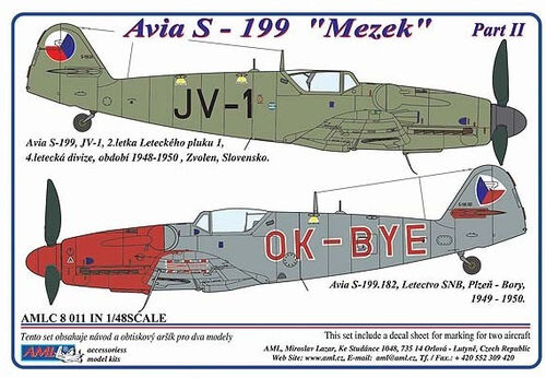 AML C8011 Avia S-199 'Mezek' Part 2 - 2 decal versions: JV-1 and OK-BYE