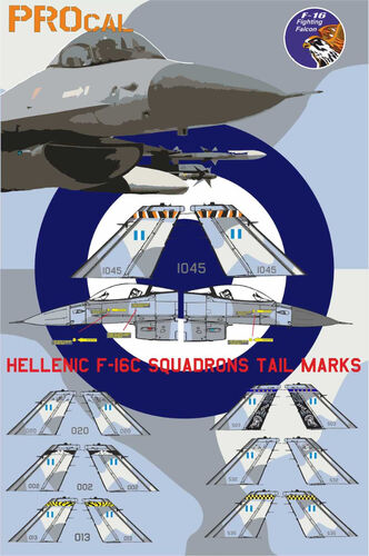 Procal Decals 32-201 Hellenic Air Force F-16 C - Squadron Tail marking, Roundels and numbers