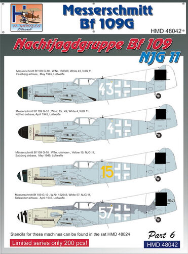 H-Model Decals D48042 Messerschmitt Bf-109 G-10 (NJG11) Nachtjagdgruppe (Part 6)