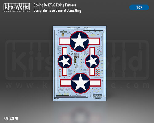 Kits World 132078 Boeing B-17F/G Flying Fortress Red Outlines Stars and Bars - Comprehensive General Stencilling