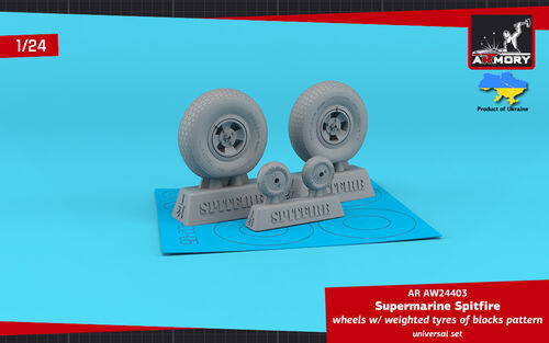 Armory Models Group AW24403 Supermarine Spitfire wheels w/ weighted tyres of blocks pattern & 4-spoke hubs