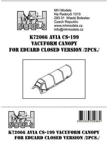 MH Models K72066 Avia CS-199 vacuform canopy for Eduard closed version 2pcs.