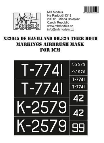 MH Models X32045 De Havilland DH.82A Tiger Moth Markings airbrush mask